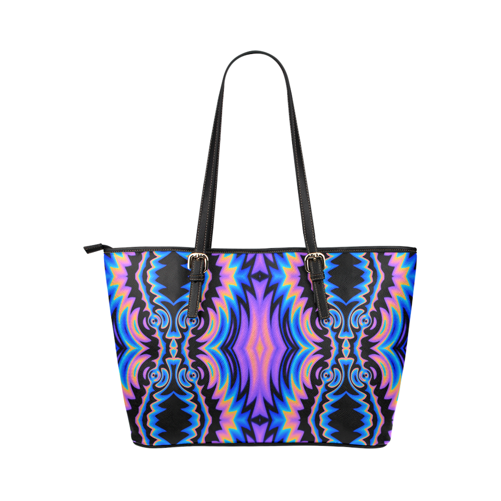 Psychedelic Tribe Leather Tote Bag/Large (Model 1651) | ID: D417405