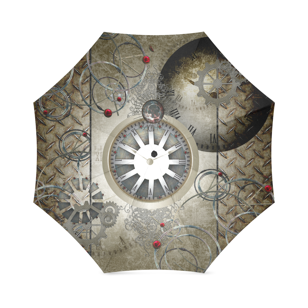 Steampunk, noble design, clocks and gears Foldable Umbrella (Model U01 ...