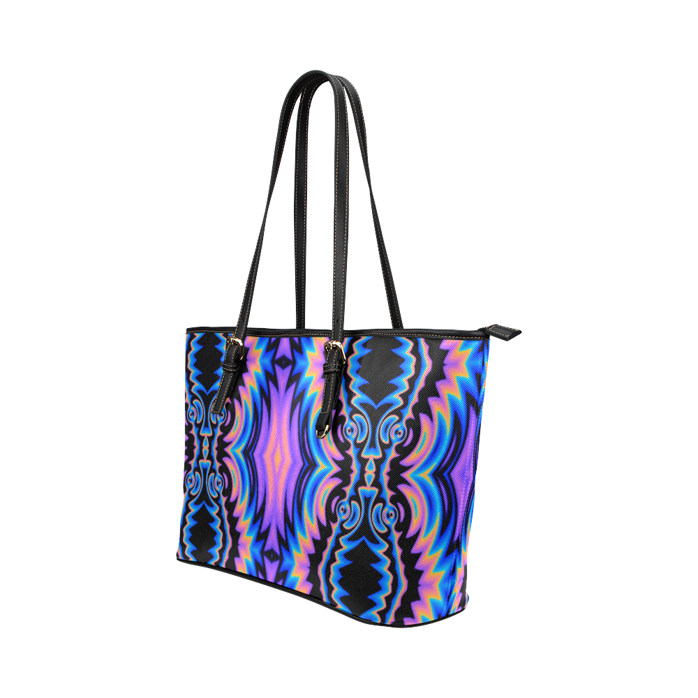 Psychedelic Tribe Leather Tote Bag/Large (Model 1651) | ID: D417405