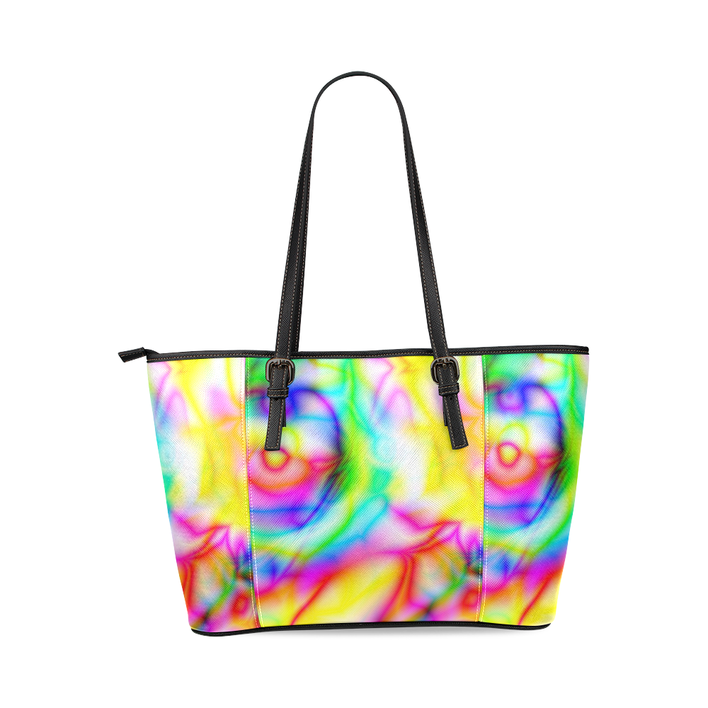 tropical ink blue yellow purple pattern ZT03 Leather Tote Bag/Large ...