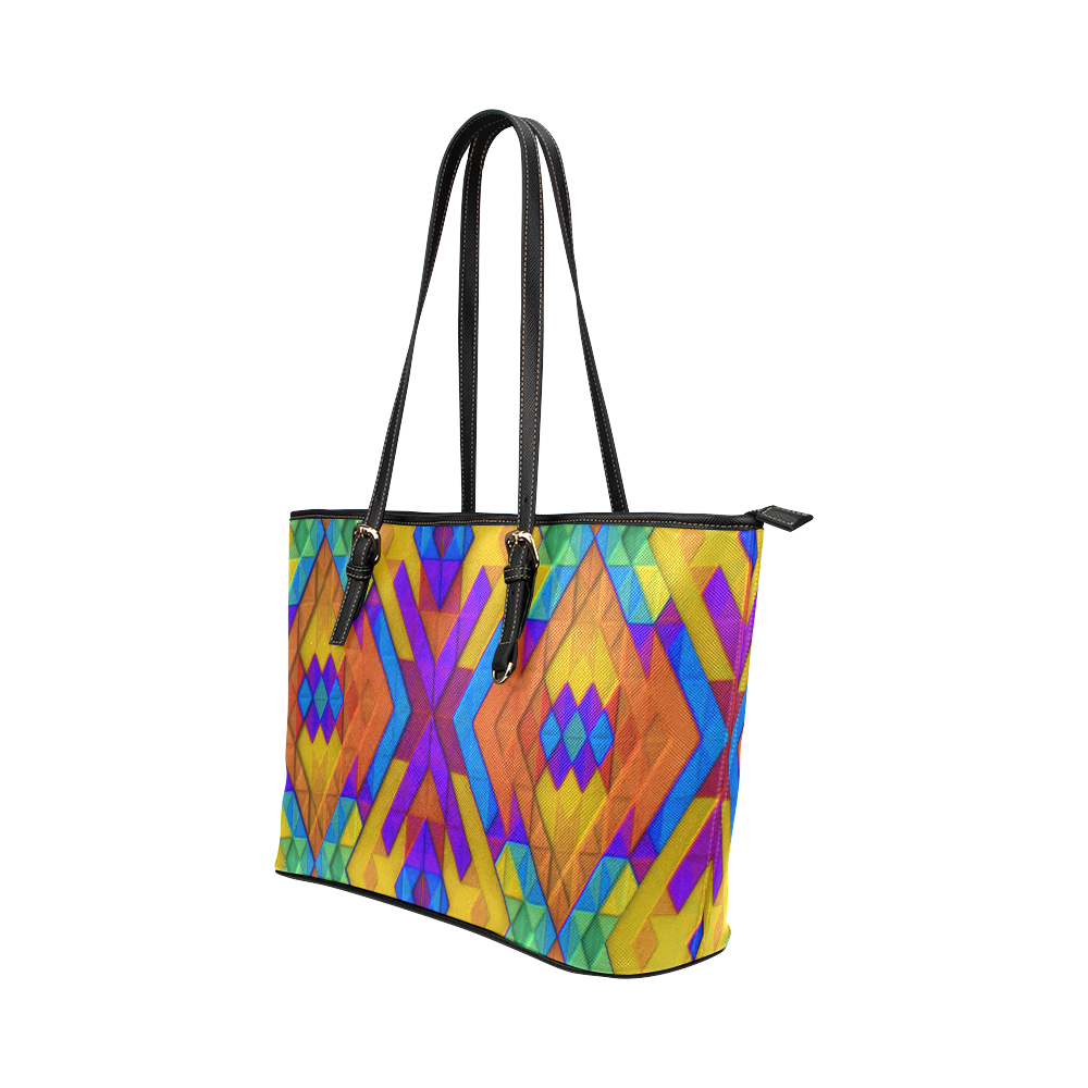 Colorful Geometry Leather Tote Bag/Large (Model 1651) | ID: D450329