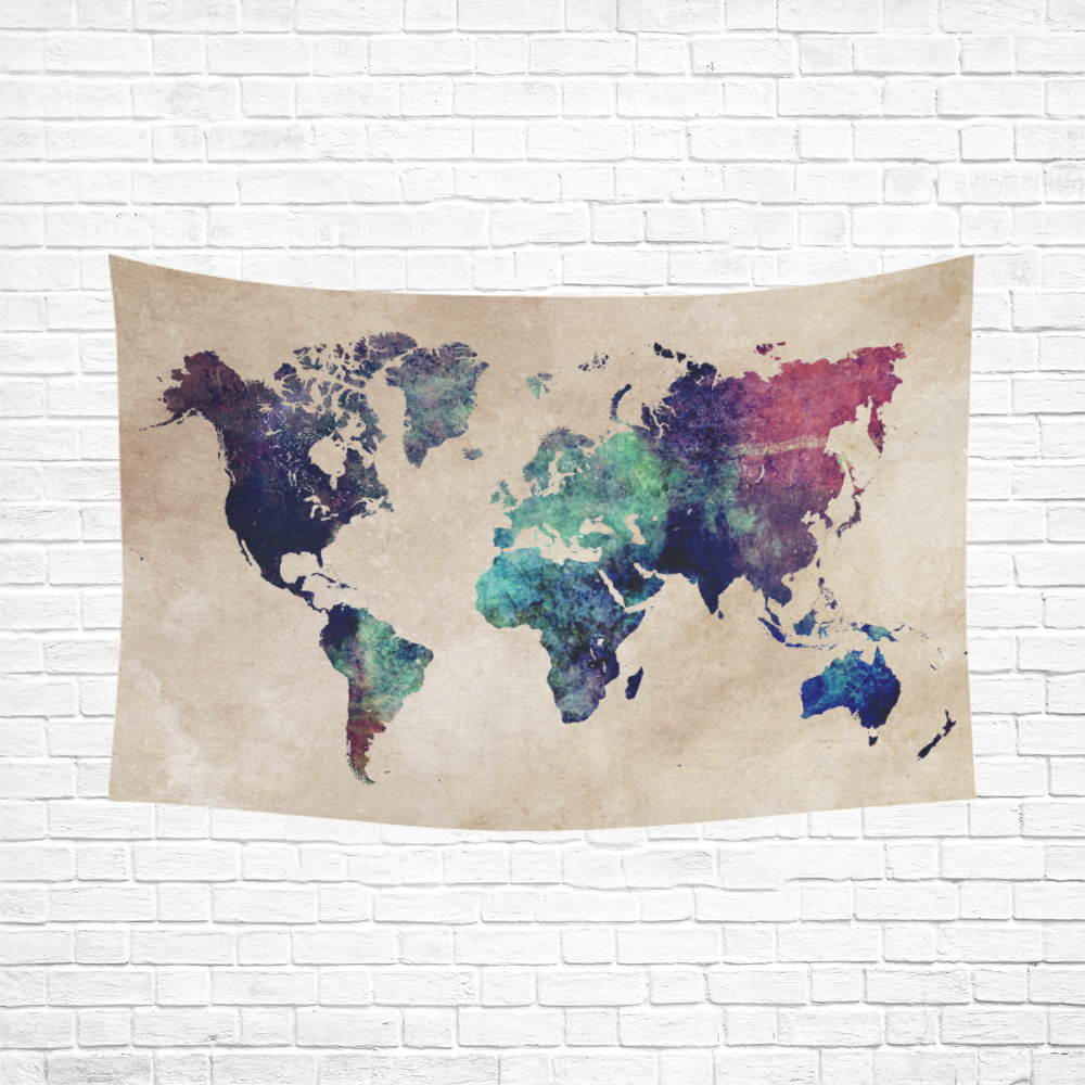 world map Cotton Linen Wall Tapestry 90"x 60" | ID: D457720