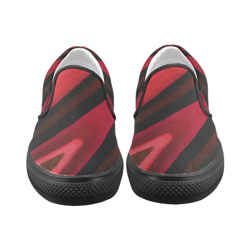 Red and Black Modern Abstract Men's Unusual Slip-on Canvas Shoes (Model ...