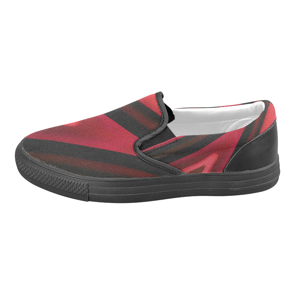 Red and Black Modern Abstract Men's Unusual Slip-on Canvas Shoes (Model ...