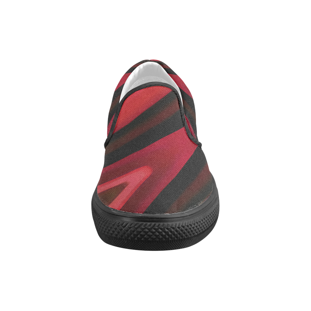 Red and Black Modern Abstract Men's Unusual Slip-on Canvas Shoes (Model ...