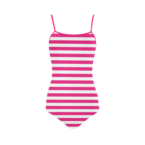Solid Magenta With White Stripes Strap Swimsuit ( Model S05) | ID: D510817
