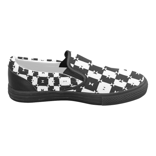 Black and White Check Men's Slip-on Canvas Shoes (Model 019) | ID: D527071