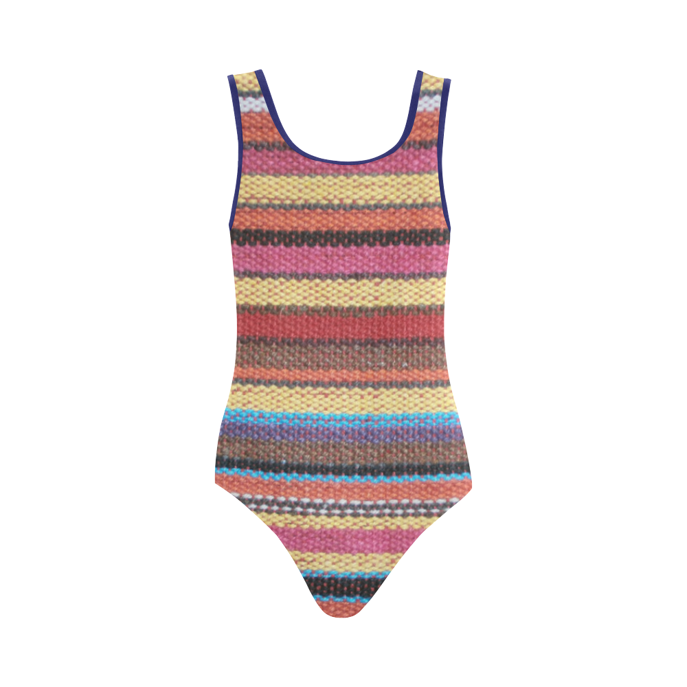 Traditional WOVEN STRIPES FABRIC - colored Vest One Piece Swimsuit ...
