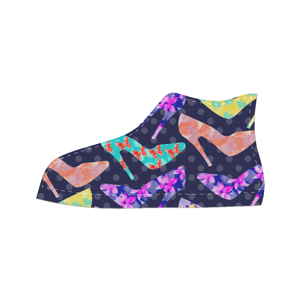 Colorful High Heels Pattern Women's Classic High Top Canvas Shoes ...
