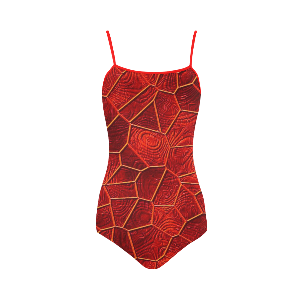 Mosaic Lora, warm red Strap Swimsuit ( Model S05) | ID: D598381