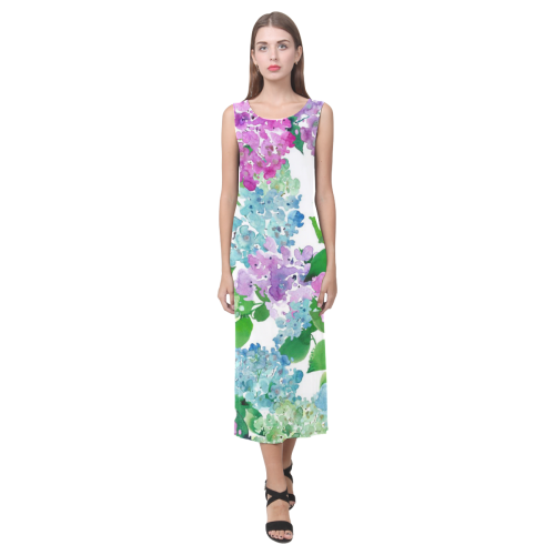 Watercolor Hydrangea Phaedra Sleeveless Open Fork Long Dress (Model D08 ...