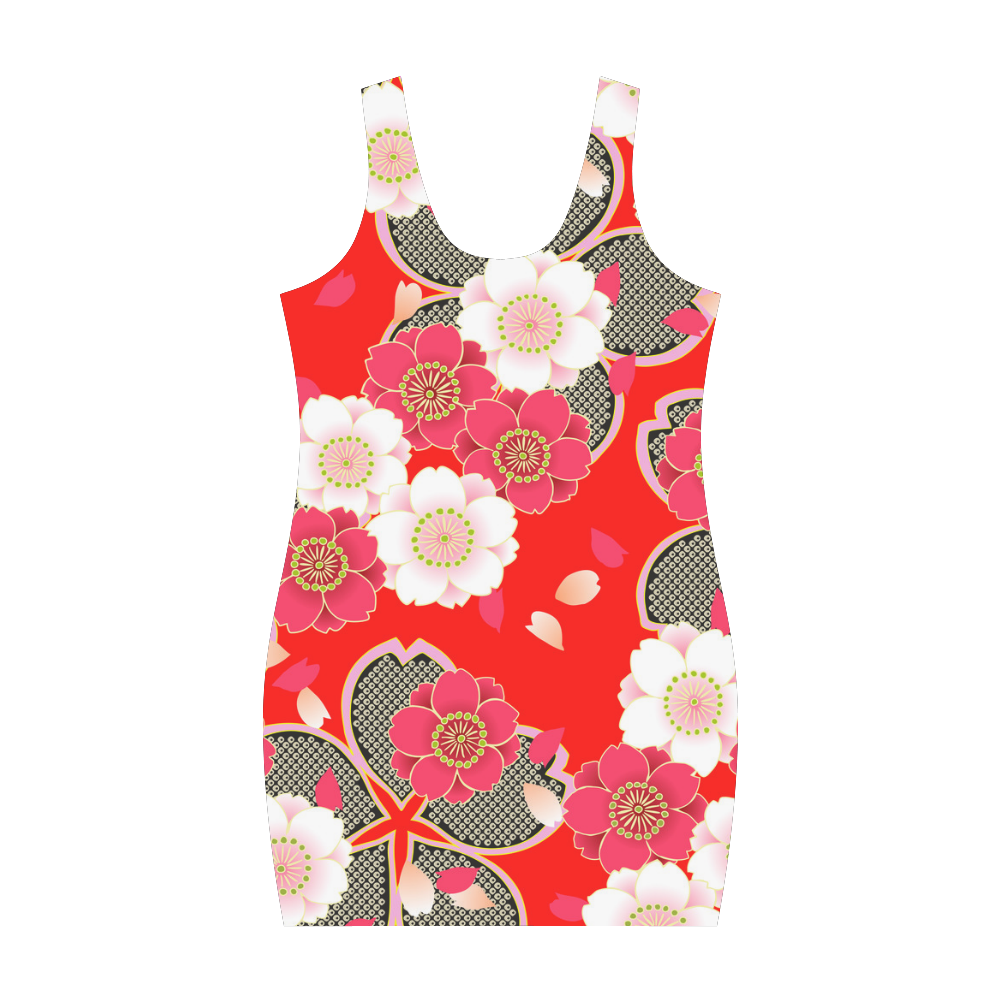 Red White Japanese Kimono Pattern Medea Vest Dress (Model D06) | ID ...