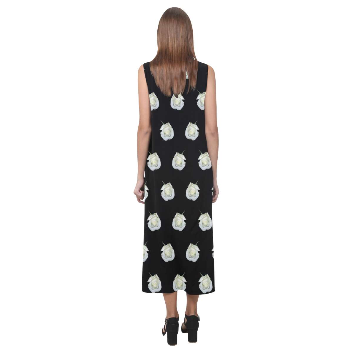 Flowers: White Rosebuds Phaedra Sleeveless Open Fork Long Dress (Model ...