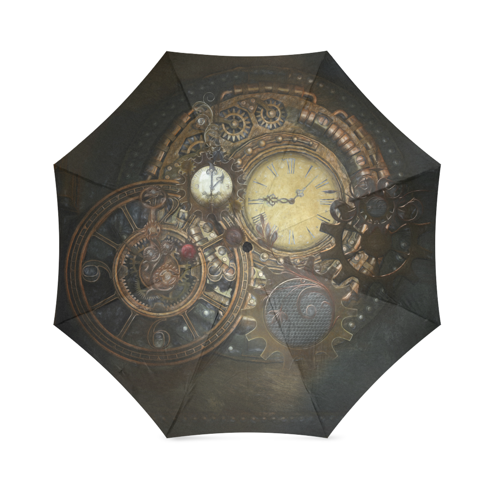 Painting Steampunk clocks and gears Foldable Umbrella (Model U01) | ID ...