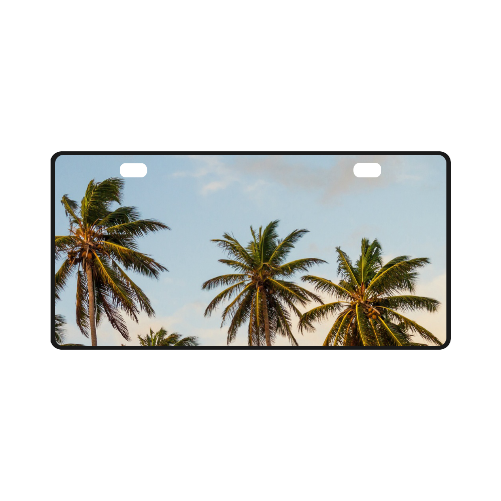 Chilling Tropical Palm Trees Blue Sky Scene License Plate | ID: D633397