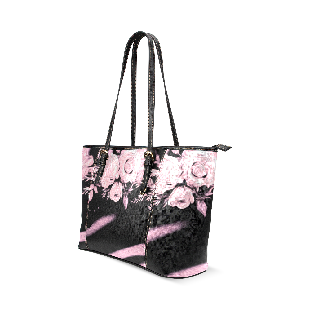 Pink Roses Leather Tote Bag/Small (Model 1640) | ID: D642925