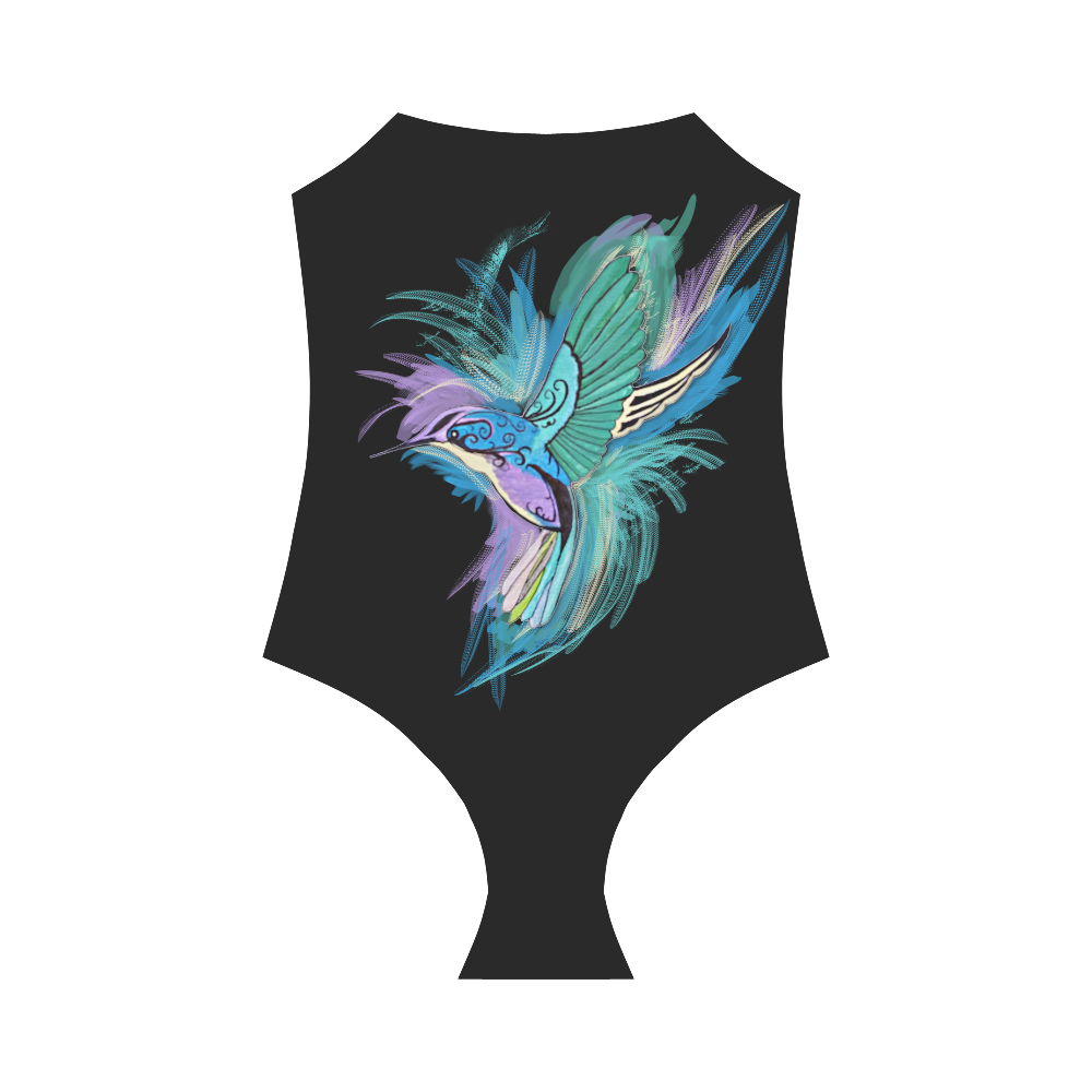 Handpainted Hummingbird Watercolor on Black Strap Swimsuit ( Model S05 ...