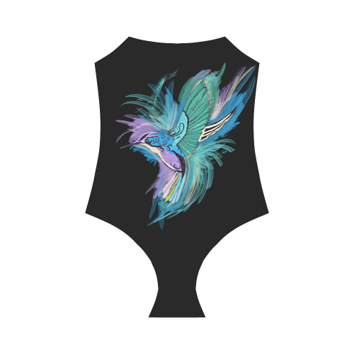Handpainted Hummingbird Watercolor on Black Strap Swimsuit ( Model S05 ...
