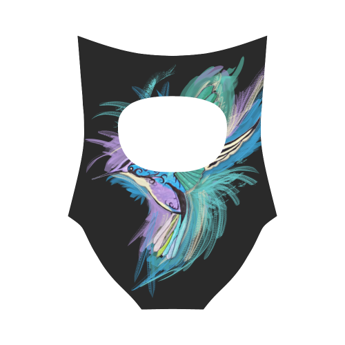 Handpainted Hummingbird Watercolor on Black Strap Swimsuit ( Model S05 ...