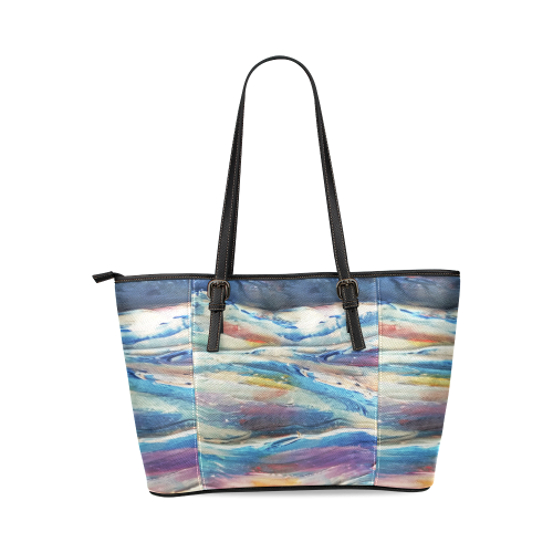 3D Ocean waves Leather Tote Bag/Small (Model 1640) | ID: D673793
