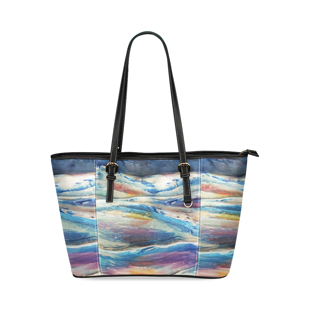 3D Ocean waves Leather Tote Bag/Small (Model 1640) | ID: D673793