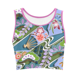 Flowers and stripes elegant brown Japanese pattern Women's Crop Top ...