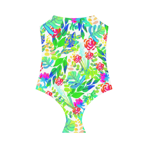 Cute Tropical Watercolor Flowers Strap Swimsuit ( Model S05) | ID: D682081