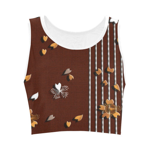 Flowers and stripes elegant brown Japanese pattern Women's Crop Top ...