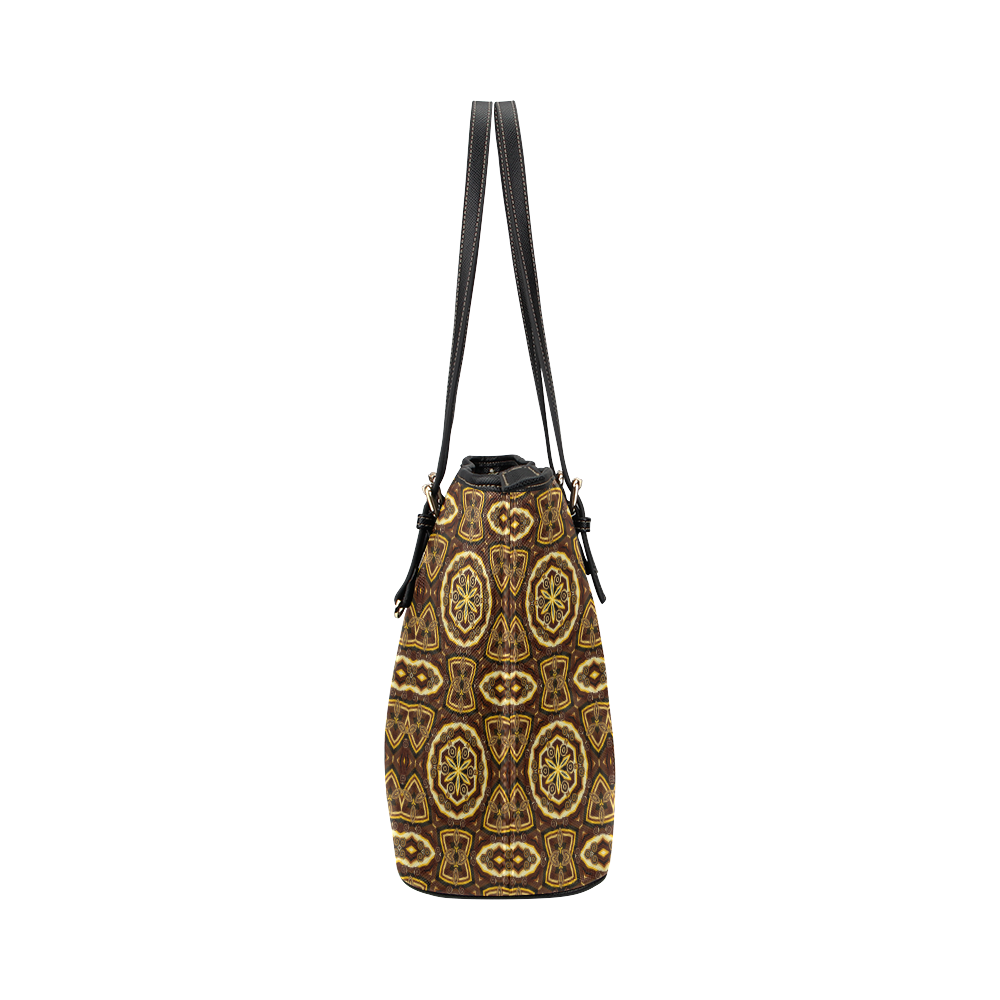 Detailed Espresso And Honey Pattern Leather Tote Bag/Small (Model 1651 ...