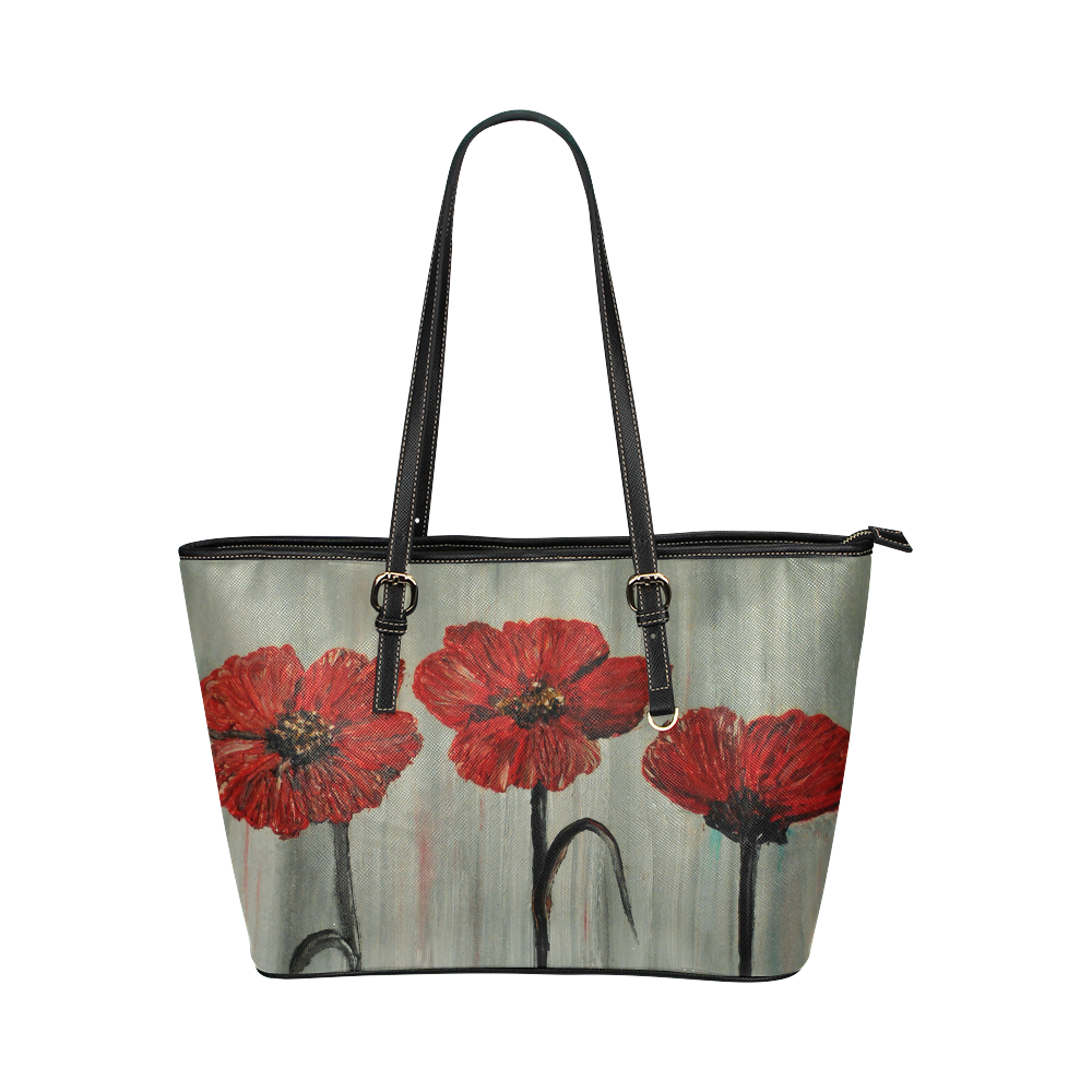 Red Poppy Painting by rokinronda Leather Tote Bag/Large (Model 1651 ...