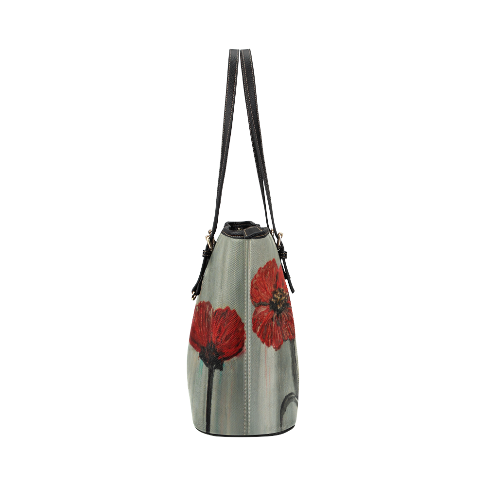 Red Poppy Painting by rokinronda Leather Tote Bag/Large (Model 1651 ...