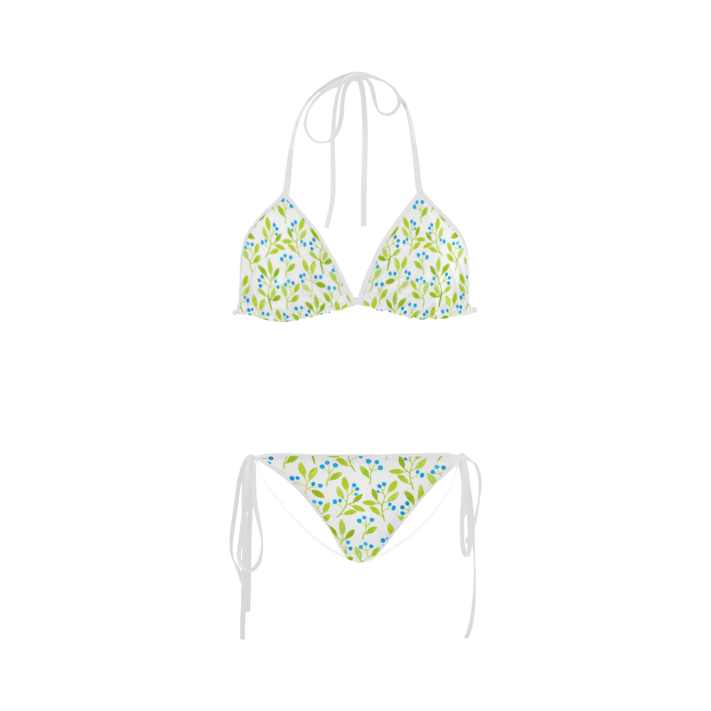 Cute Blue Watercolor Floral Pattern Custom Bikini Swimsuit | ID: D721367