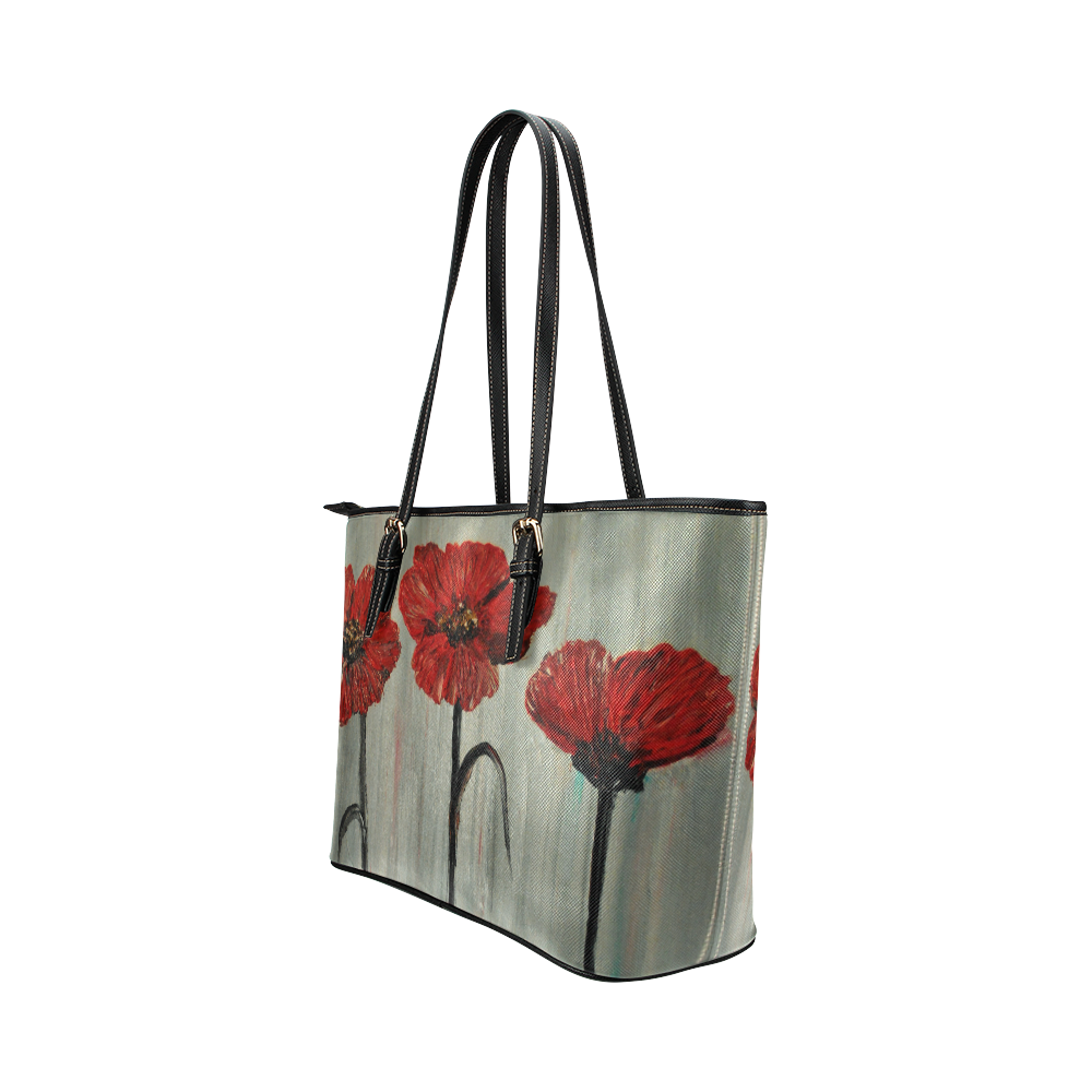 Red Poppy Painting by rokinronda Leather Tote Bag/Large (Model 1651 ...