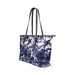abstract floral in deep blue Leather Tote Bag/Small (Model 1640) | ID ...