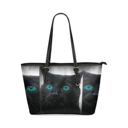 Blue Cat Leather Tote Bag/Small (Model 1640) | ID: D1121024