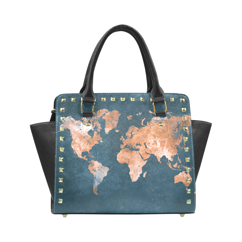 world map Rivet Shoulder Handbag (Model 1645) | ID: D758075