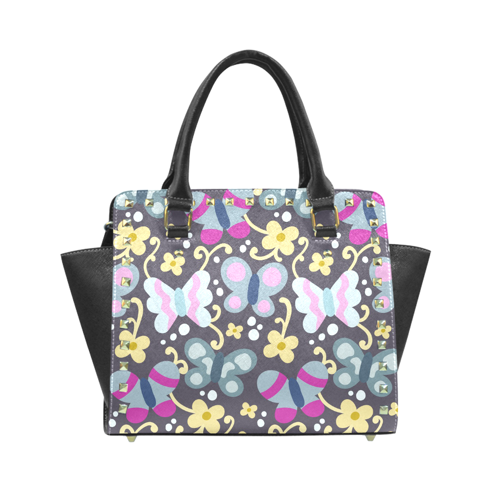 Cute Vintage Butterfly Flower Floral Rivet Shoulder Handbag (Model 1645 ...