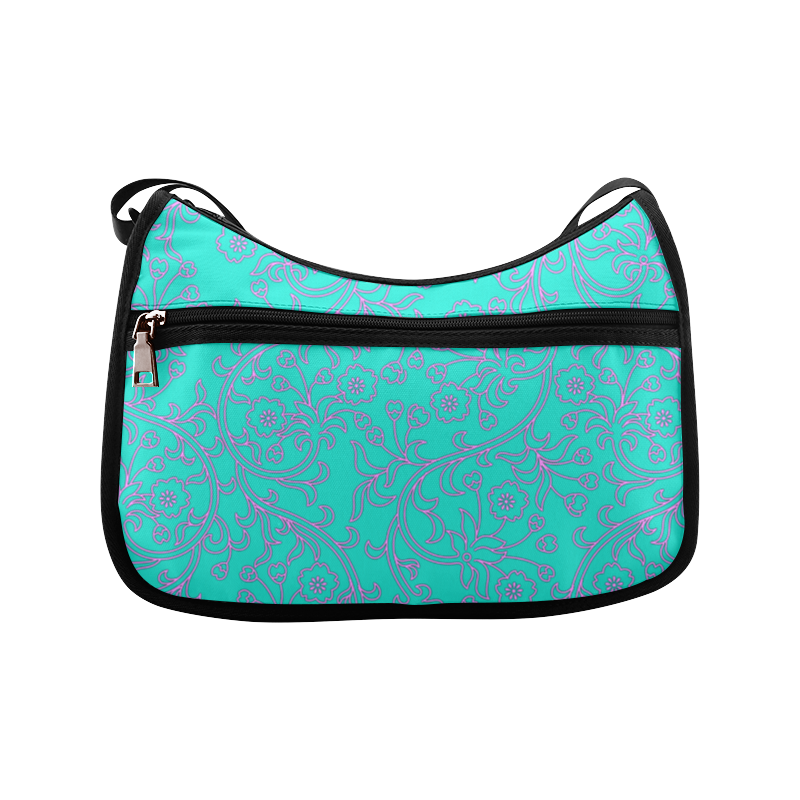 Hot pink floral arabesque on bright turquoise background Crossbody Bags ...