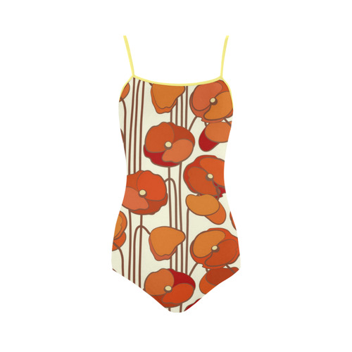 Red Poppies Vintage Art Deco Floral Strap Swimsuit ( Model S05) | ID ...