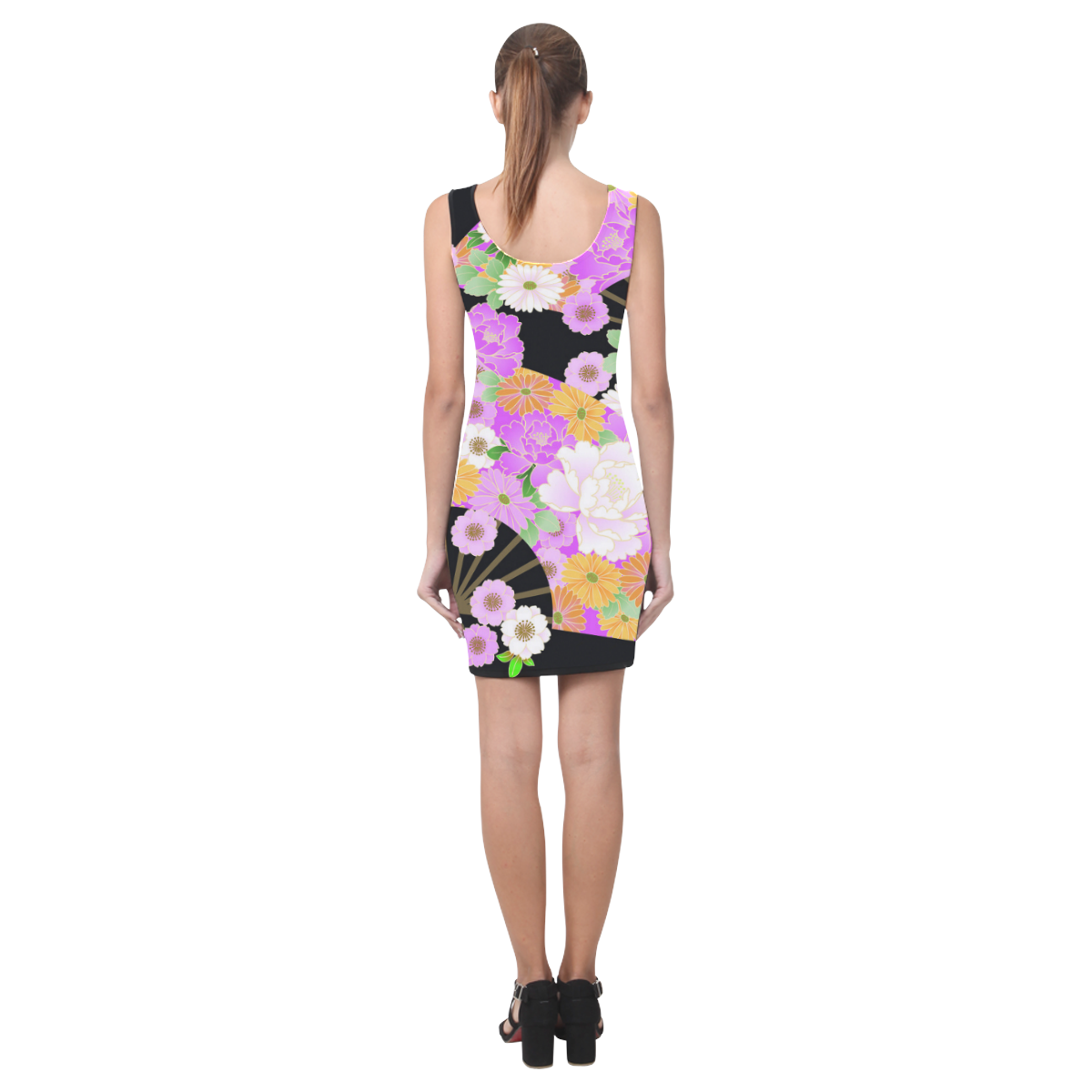 Flower Fans Cute Pink Japanese Floral Kimono Medea Vest Dress (Model ...