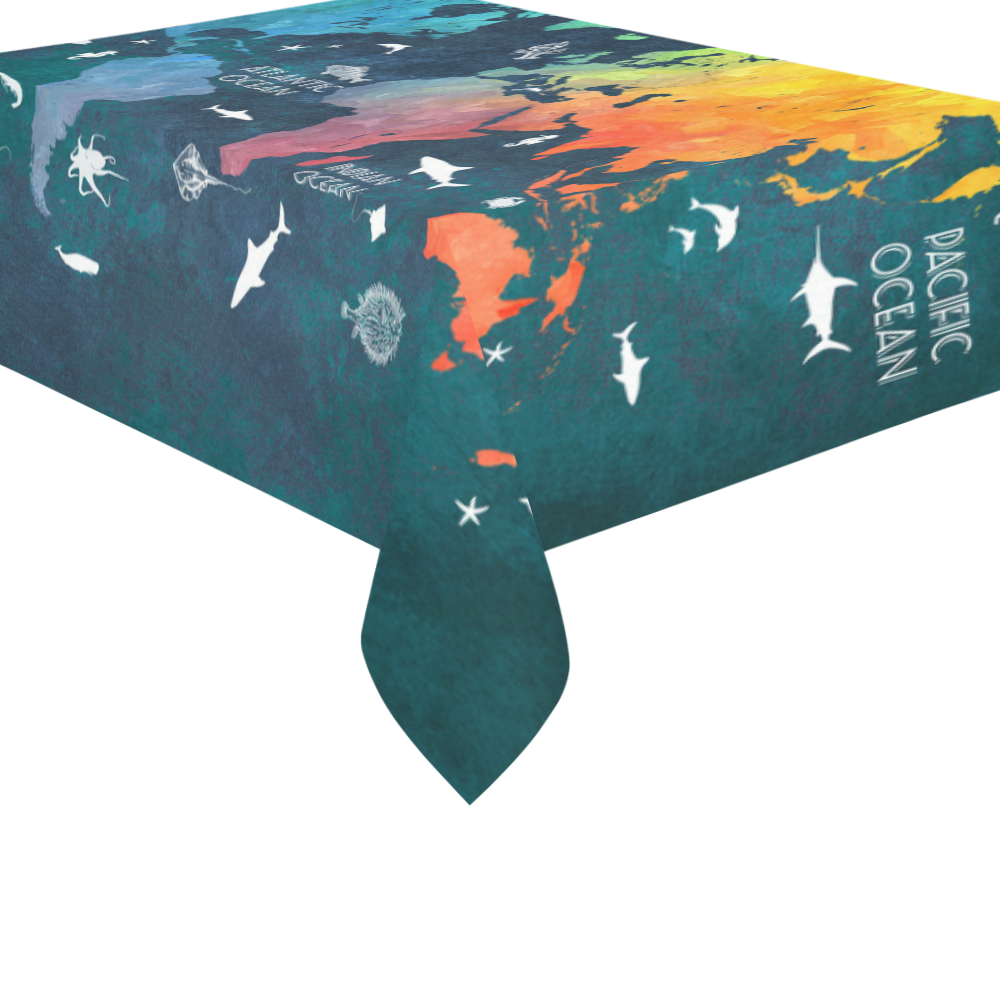 world map Cotton Linen Tablecloth 60"x 84" | ID: D808193