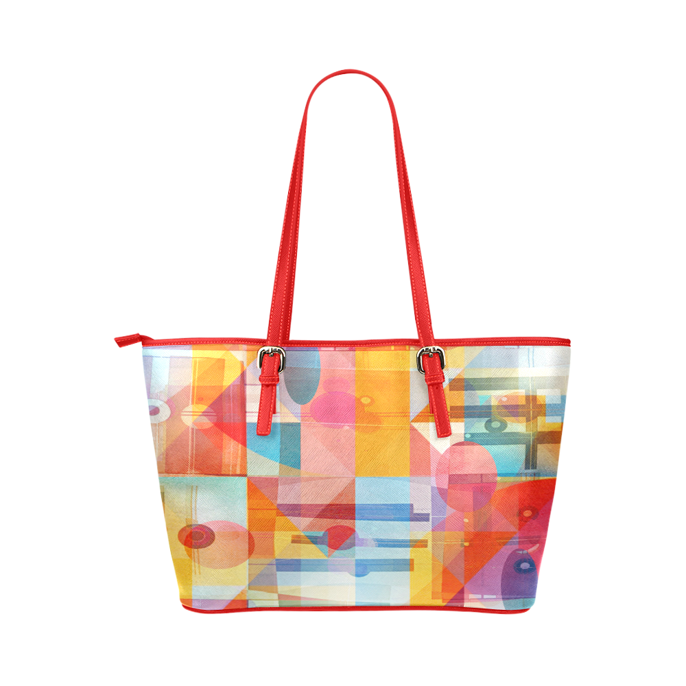 Sunny Geometric Whimsy Leather Tote Bag/Large (Model 1651) | ID: D817352
