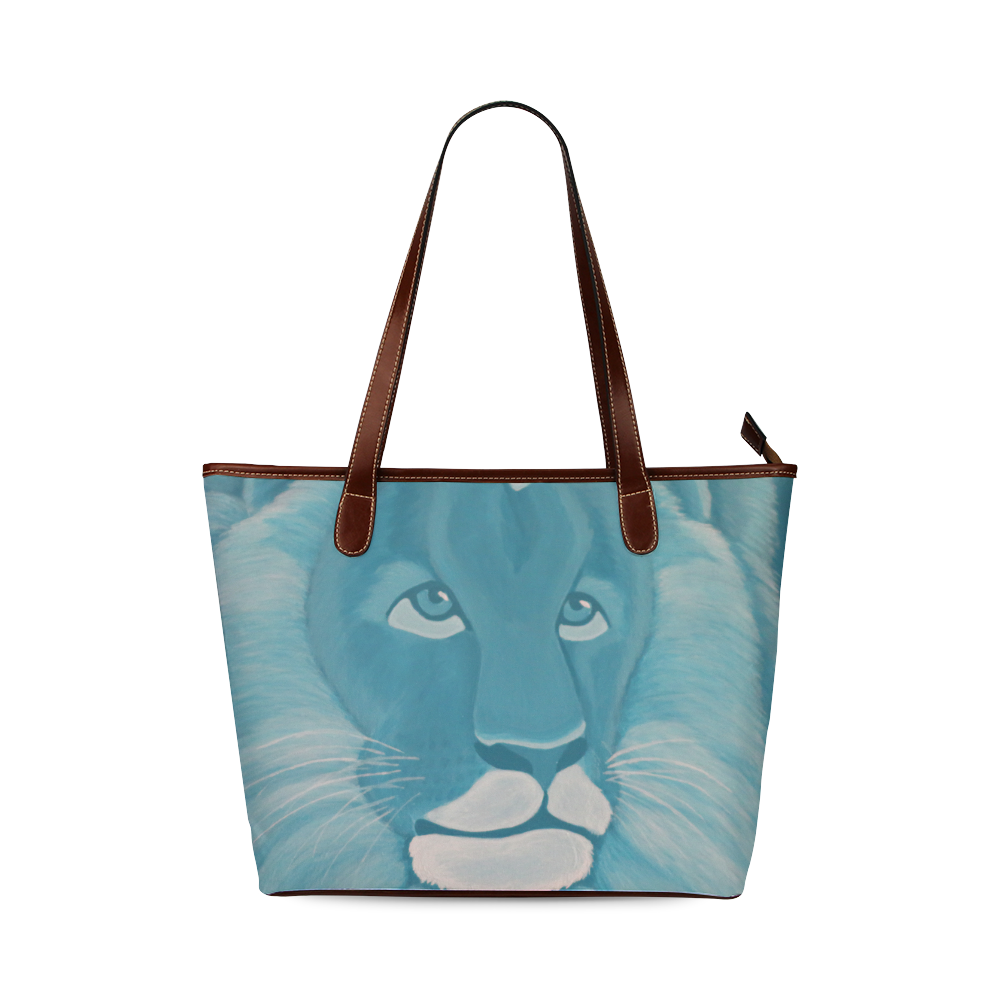 Turquoise Lion Shoulder Tote Bag (Model 1646) | ID: D837858