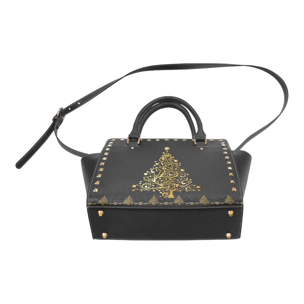 Golden Christmas Tree Rivet Shoulder Handbag (Model 1645) | ID: D852819