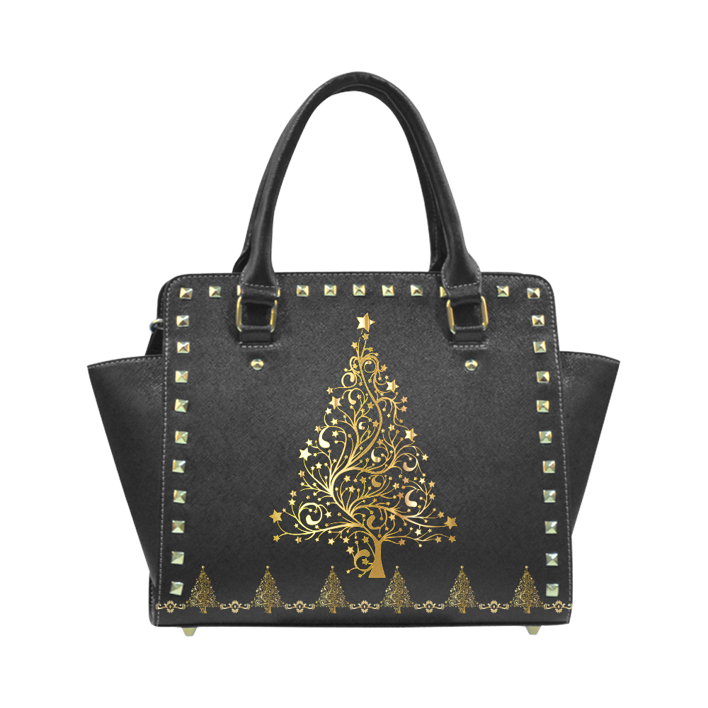 Golden Christmas Tree Rivet Shoulder Handbag (Model 1645) | ID: D852819