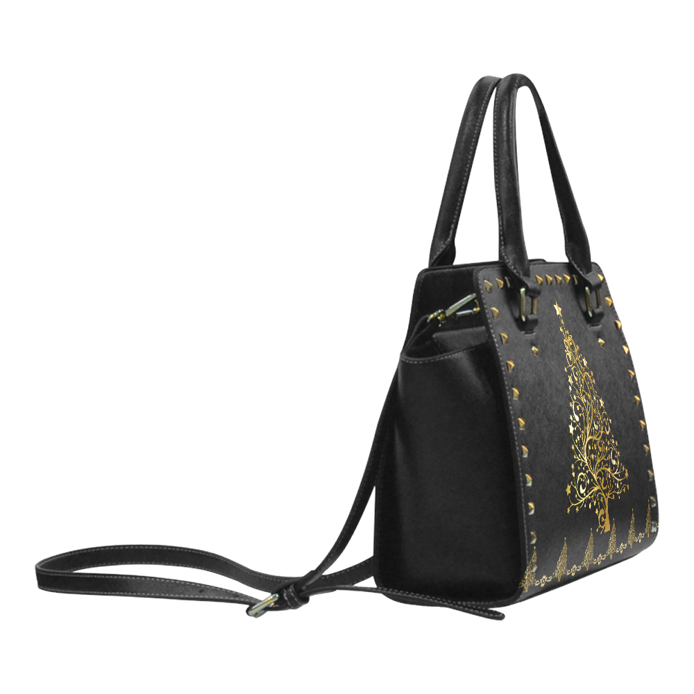 Golden Christmas Tree Rivet Shoulder Handbag (Model 1645) | ID: D852819