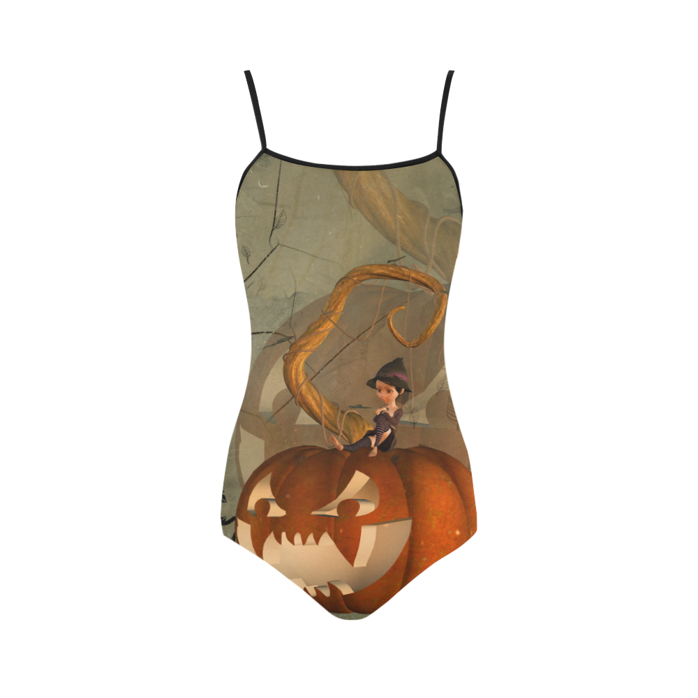 Halloween, funny pumpkin with witch Strap Swimsuit ( Model S05) | ID ...
