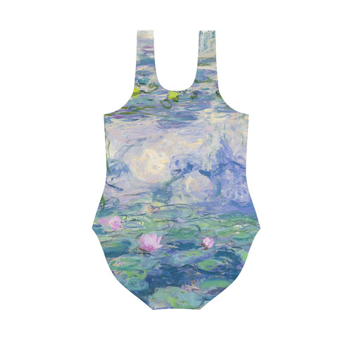 Monet Pink Water Lilies Floral Fine Art Vest One Piece Swimsuit (Model ...
