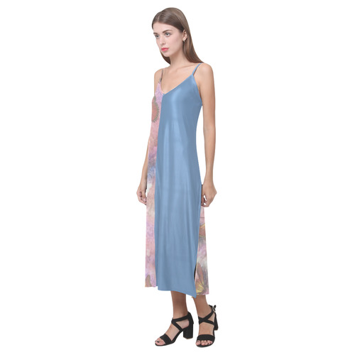 Two-Tone Pastel Monarchs V-Neck Open Fork Long Dress(Model D18) | ID ...