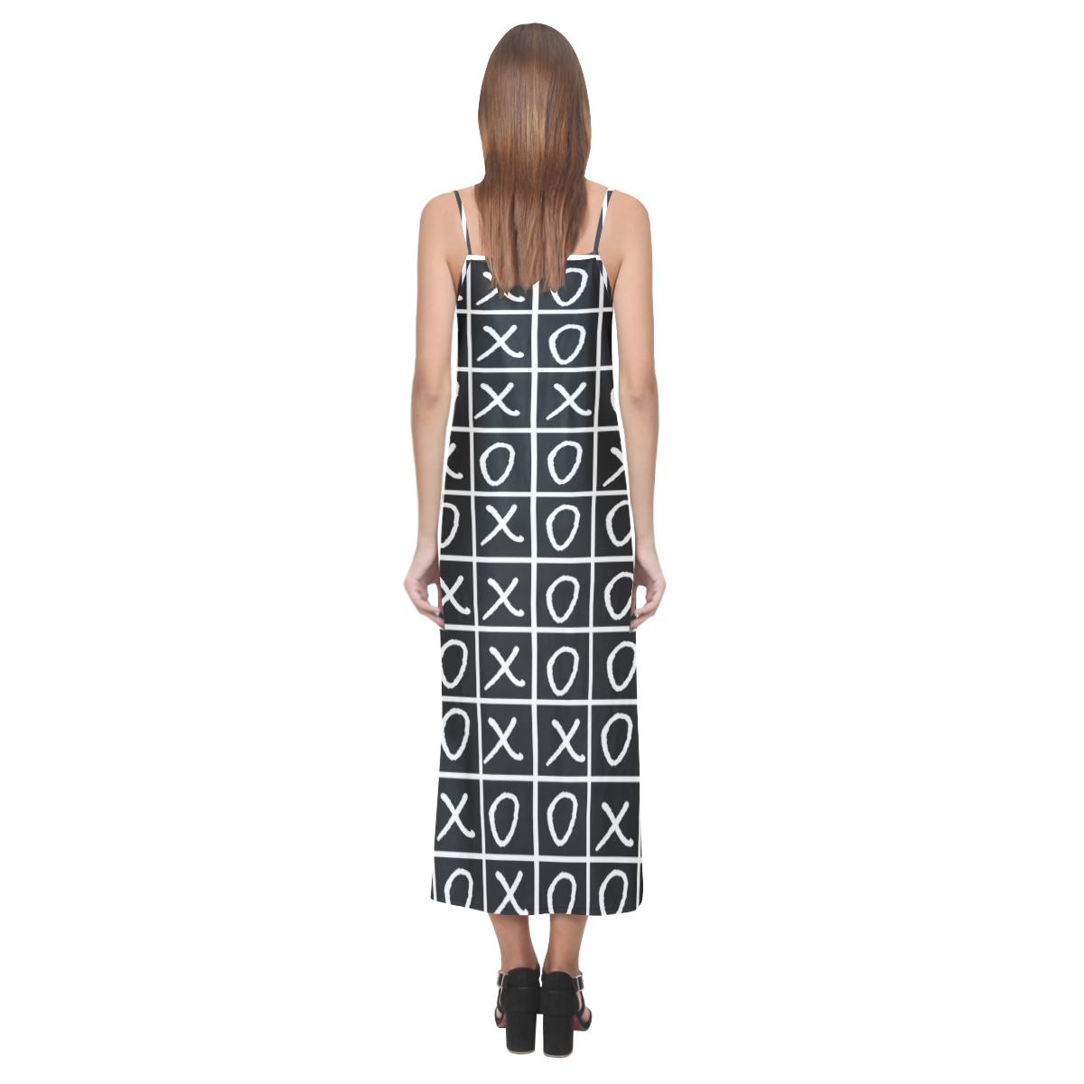 OXO Game - Noughts and Crosses V-Neck Open Fork Long Dress(Model D18 ...